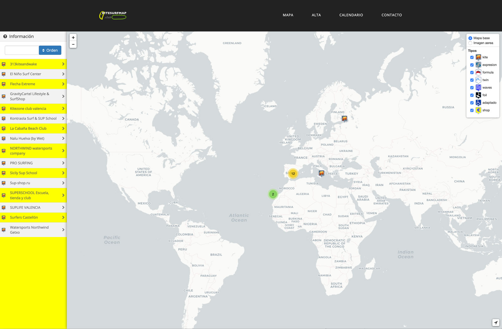 kitesurfmap.club, mapa e información de Kitesurf